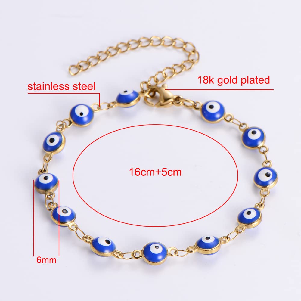 fremskre Evil Eye Bracelets Unique Mini Gold Plated Bracelet for Women - Blue