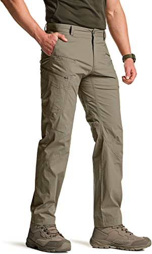 CQR Men's Cool Dry Tactical Pants, Water Resistant Outdoor Pants, Lightweight Stretch Cargo/Straight Work Hiking Pants, Runyon Cargo Tan, 32W x 34L