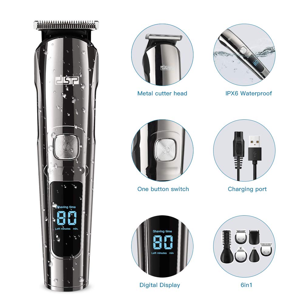 DSPĀ® Facial Hair Trimmer for Men Electric Clippers and Grooming Sets for Pubic Hair Beard Nose Trimmer Kits USB Rechargeable IPX7 Waterproof