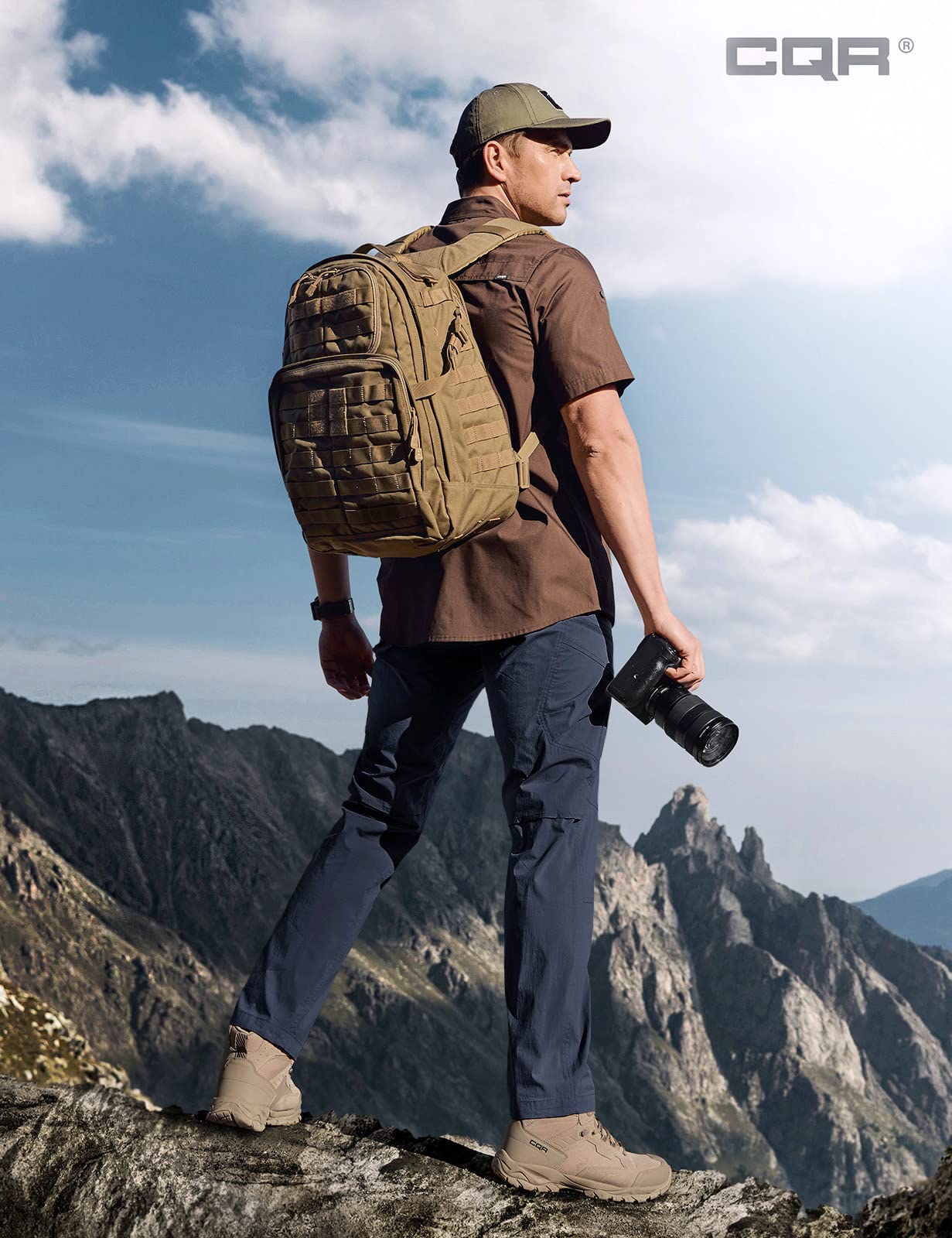 CQR Men's Cool Dry Tactical Pants, Water Resistant Outdoor Pants, Lightweight Stretch Cargo/Straight Work Hiking Pants, Runyon Cargo Navy, 34W x 30L
