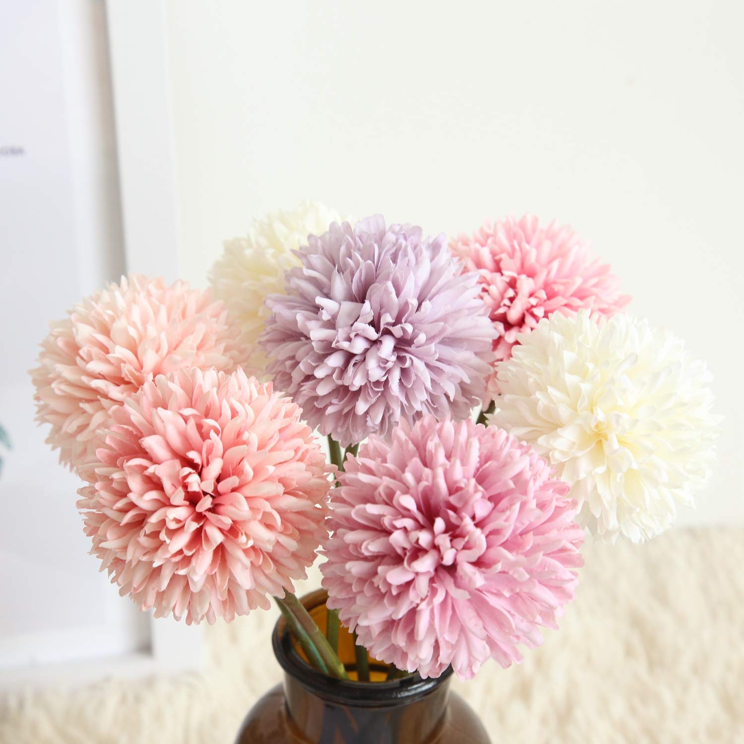 CQURE Artificial Flowers, Fake Flowers Silk Artificial Hydrangea 6 Heads Bridal Wedding Bouquet for Home Garden Party Wedding Decoration 6Pcs (Light Pink)