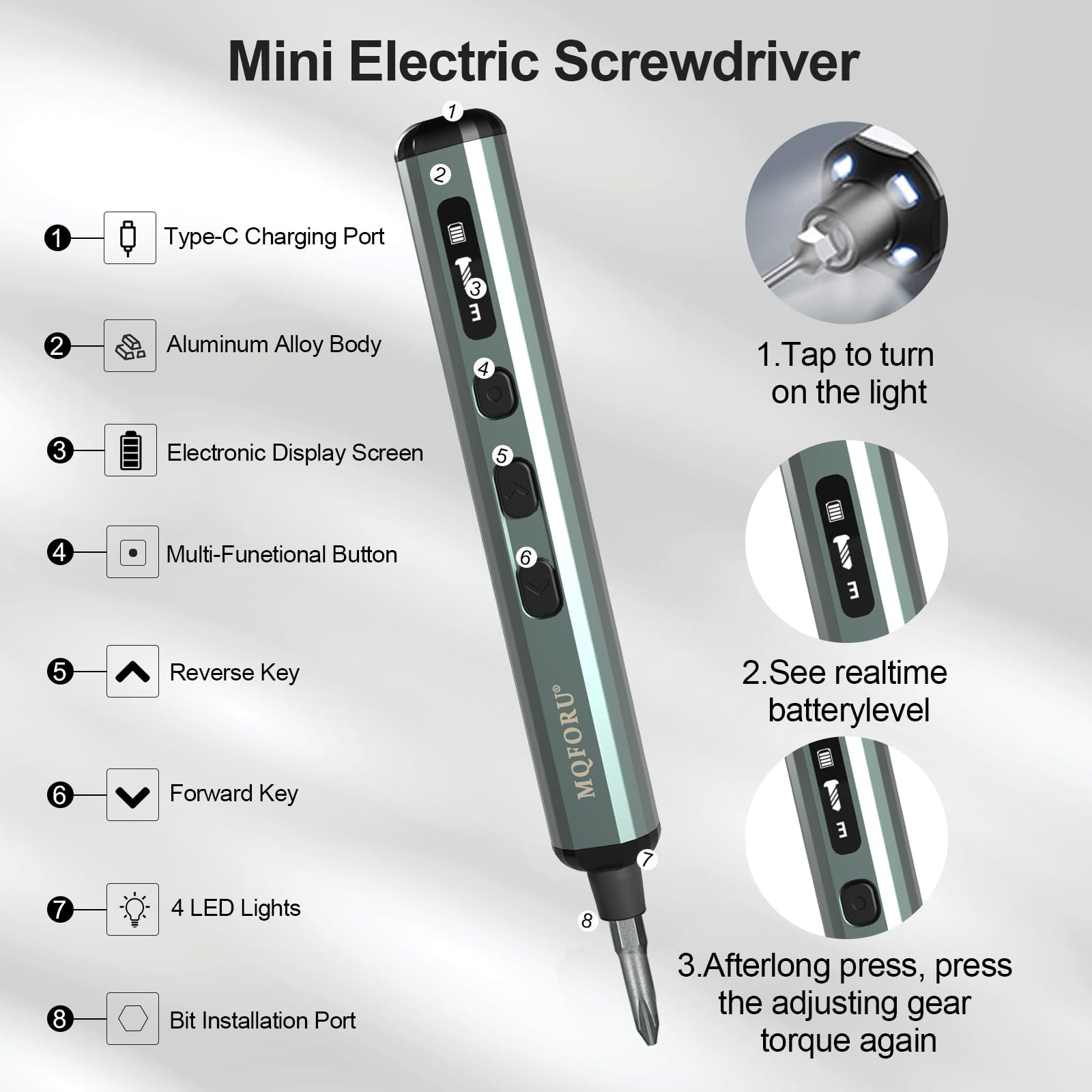 MQFORU Mini Electric Screwdriver, 72 in 1 Precision Screwdriver Kit with 64 Magnetic Bits, 5 Torque Settings,LED Screen Display, Rechargeable Power Screwdriver for Precision Work Phone Watch Camera