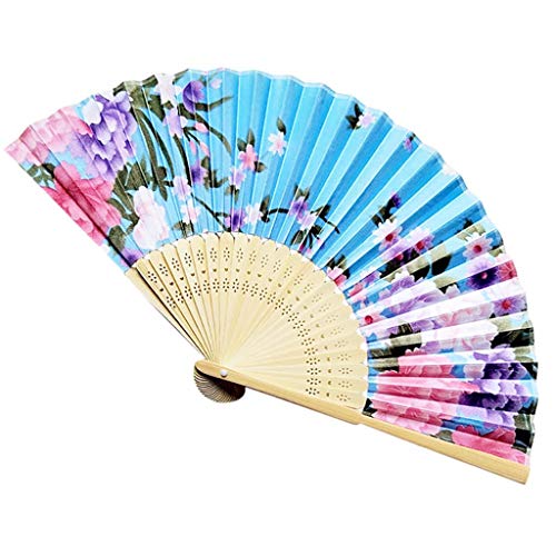 Handmade Folding Fan Vintage Bamboo Folding Hand Held Flower Fan Chinese Dance Party Pocket Gifts Folding Hand Held Flower Fan Handheld Fan (Color : C)