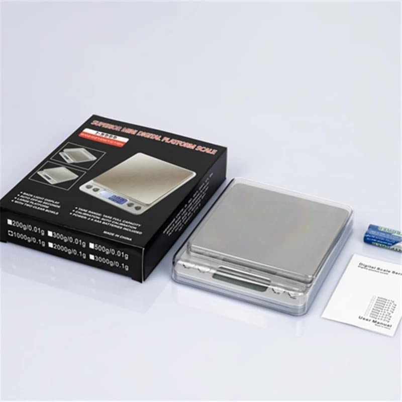 Digital Kitchen Scale 2000g x 0.1g Jewelry Cooking Food Scale Stainless Steel (Batteries Included) with 2 Clear Expanding Trays