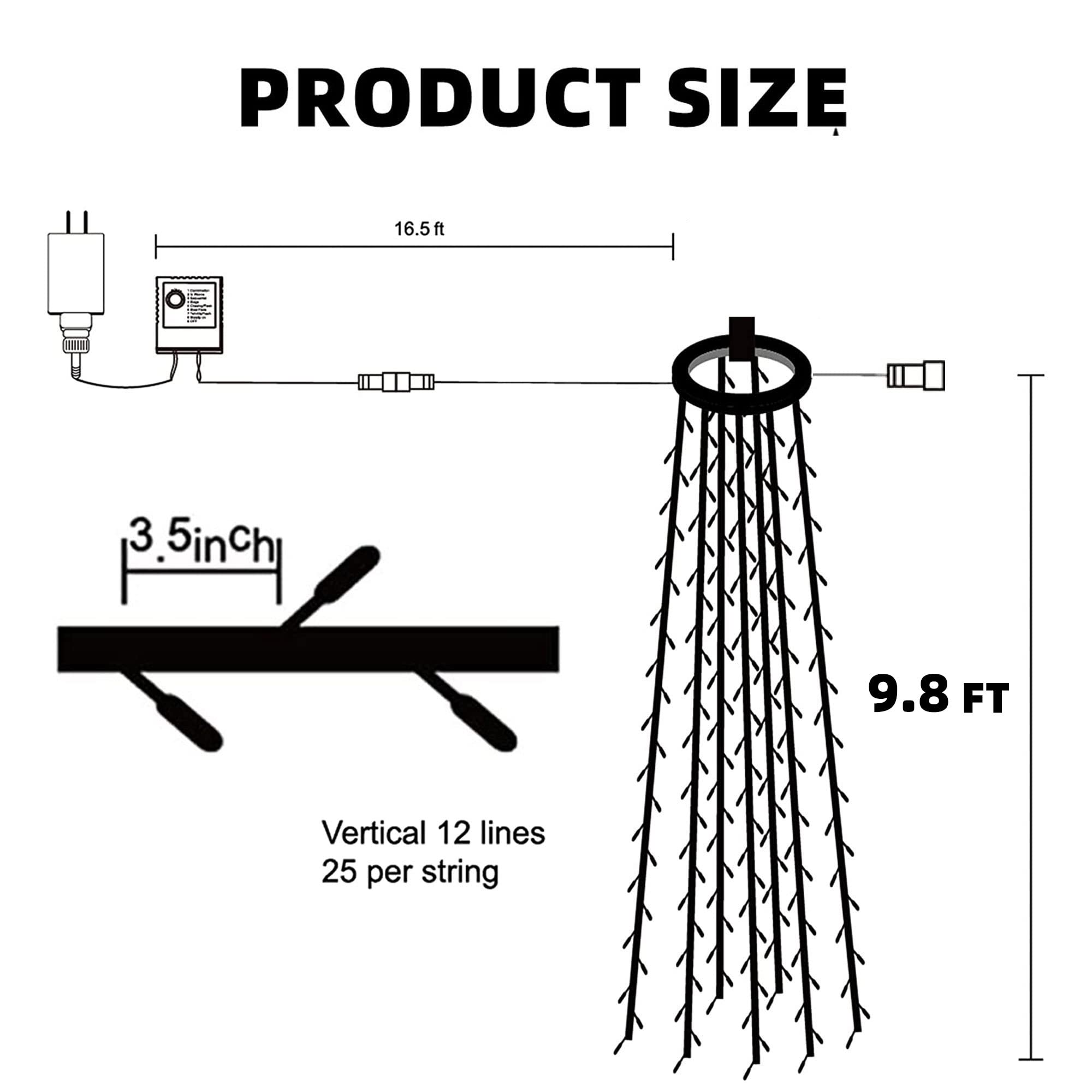 Dazzle Bright Christmas Tree Lights, 360 LED Waterfall Tree Topper Lights with Remote & 8 Lighting Modes, 9.8FT X 12 Lines Christmas Lights for Indoor Outdoor Yard Party Xmas Decoration (Warm White)