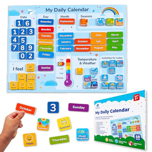 Simply magic 58 PCS Kids Calendar 2024 - My First Daily Magnetic Calendar for Kids, Days of The Week Calendar for Kids, All About Today Board, Preschool Wall Calendar for Classroom, for Home