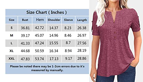 Women's fashion summer pleated button short sleeve T-shirt summer V-neck solid color casual Tunic top White