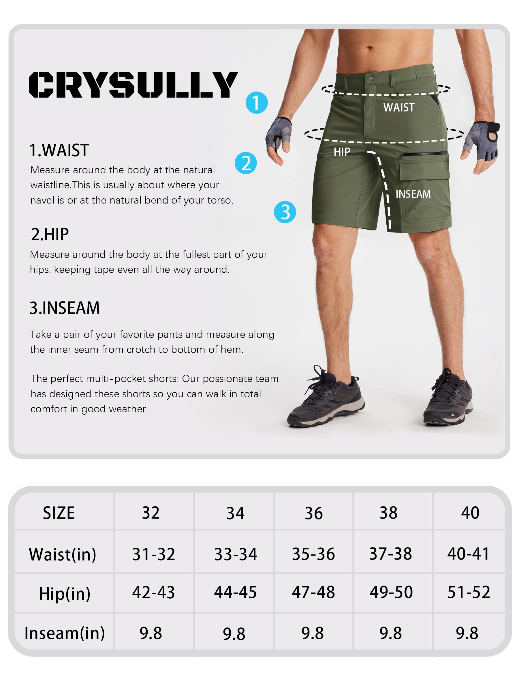 CRYSULLY Men's Hiking Outdoor Shorts Quick Dry Casual Breathable Fishing Camping Cargo Summer Shorts Army Green 32