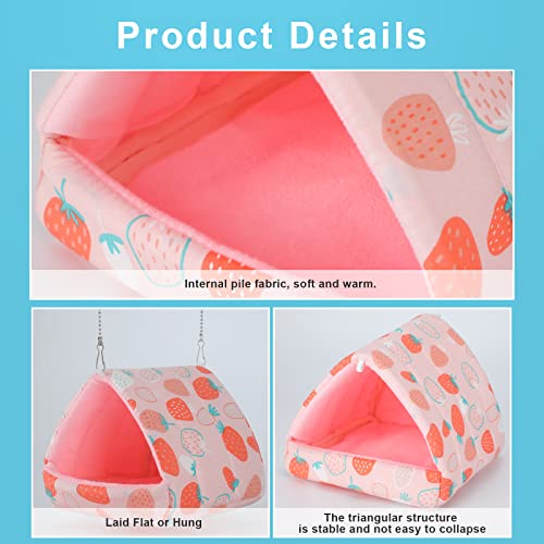 vxxliaxs Hamster Bed, Cozy Cave and Warm Hideout, Small Animal Warm Nest, Washable Cute Hanging Hammock for Small Animals, Syrian Hamster, Hamster Dwarf (Small, Pink Strawberry)