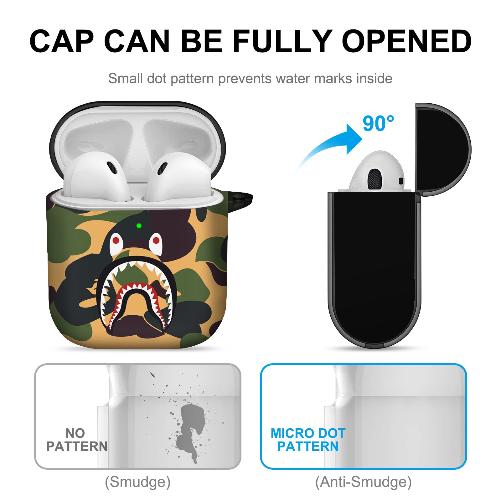 CULIPPA for AirPods 2 Case Cover Shark Mouth Camo Style pattern Design for Airpods 2nd Generation Silicone Protective Case Shockproof for Women Girls with Keychain for Apple Airpods 2/1 Charging Case