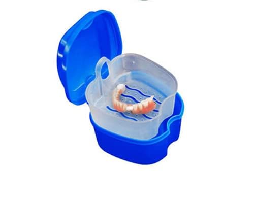 Denture Case, Denture Cup with Strainer,False Teeth Storage Box with Basket Net Container Holder for Travel, Retainer Cleaning (transparent Green)
