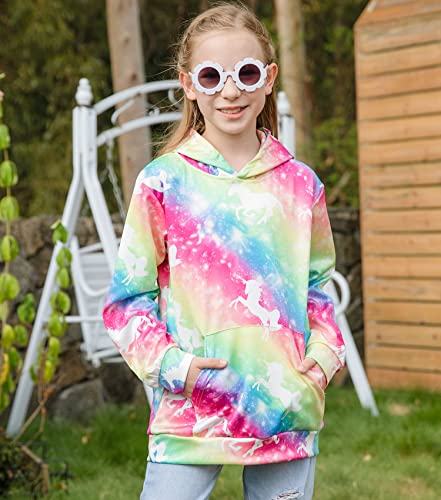Rainbow Unicorn Sweatshirts for Girls Pullover Hoodies Colourful Pink Blue Green Purple Yellow Long Sleeve Lightweight Clothing 4-6 Years Old