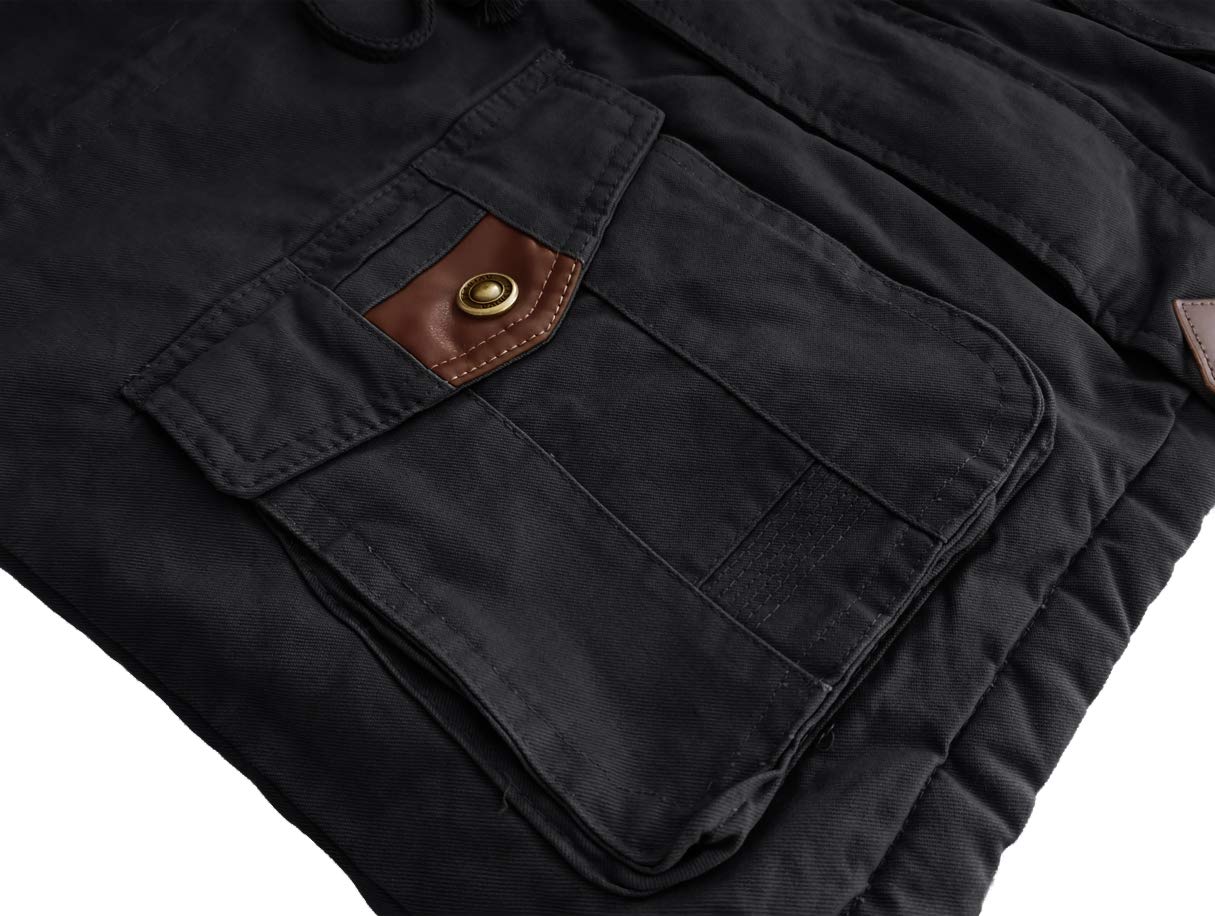CRYSULLY Men's Winter Fleece Warm Stylish Classic Cotton Windbreaker Cargo Jacket Black