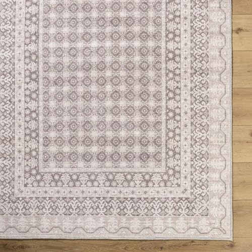 Livabliss x Our PNW Home Rainier Cottage Border Washable Area Rug, 10' x 14', Light Brown
