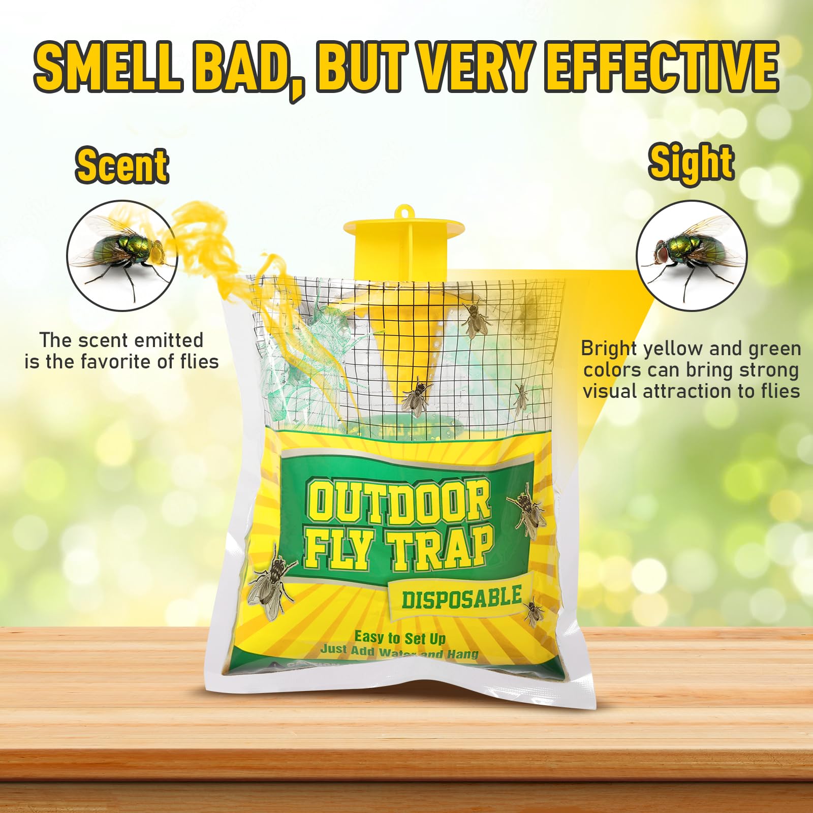 Fly Traps Outdoor Fly Trap Hanging, Disposable Fly Killer Trap Bag Catcher for Outside Farms, Fly Trap Bag Fly Catchers Outdoors, Effective Fly Traps Outdoor Hanging Fly Killer, 6 Pack