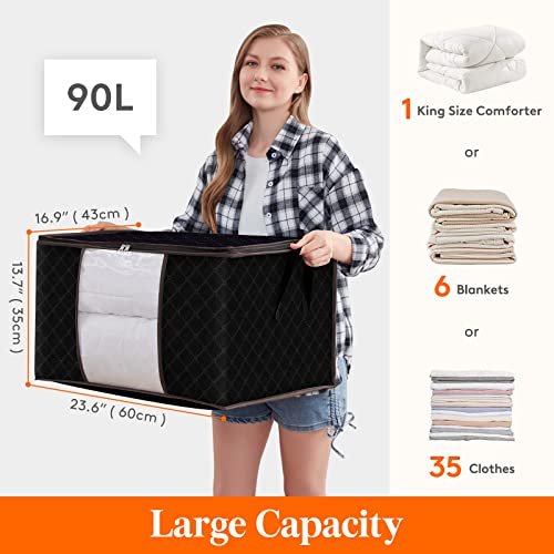 Lifewit 90L Large Storage Bags, 6 Pack Closet Organizers and Storage, Clothes Foldable Storage Bins with Reinforced Handles, Storage Containers for Clothing, Blanket, Comforters,Bedding, Black