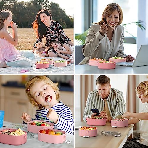 KHOXU Bento Lunch Box, Stackable 3 Layers Bento Box Adult Lunch Box, 94OZ Large Capacity Lunch Containers, Lunch Box Kids with Accessories Kit , Leak-Proof, Food-Safe Materials, Pink