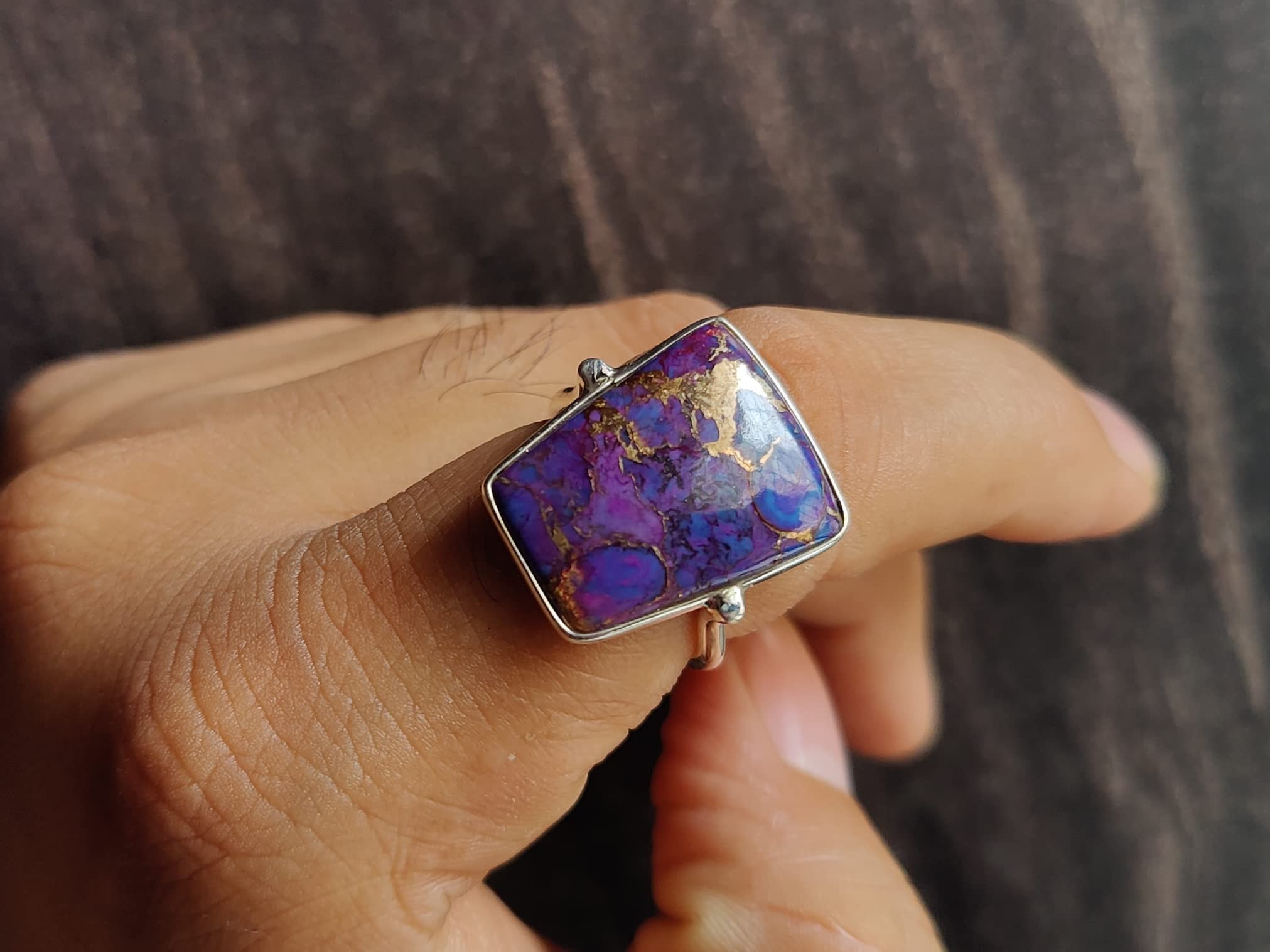 Handmade Jewelry, Purple Copper Turquoise Ring, 925 Solid Sterling Silver Ring, Boho Ring, Turquoise Gemstone Ring, Silver Jewelry, Gift for Her (10)
