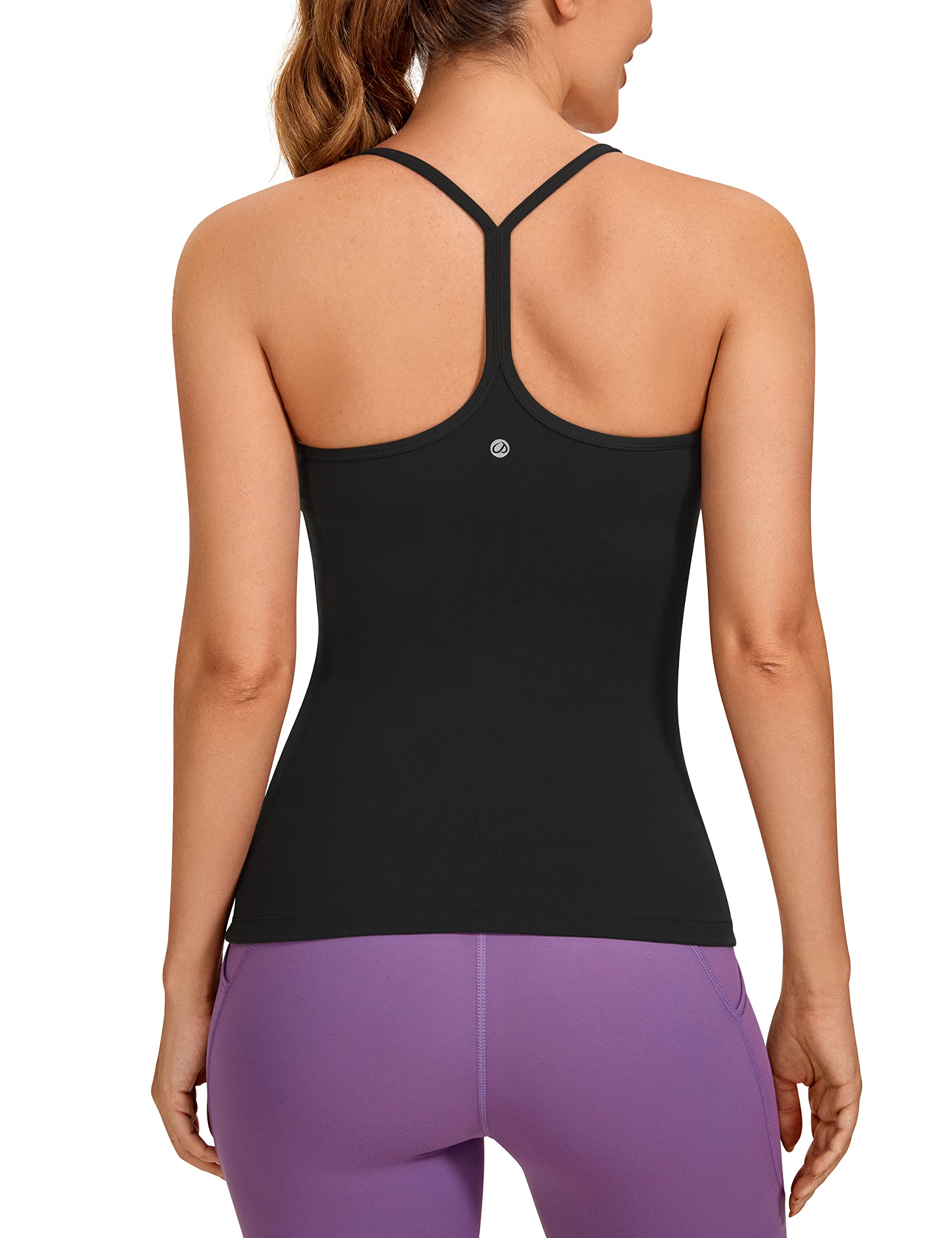 CRZ YOGA Butterluxe Womens Racerback Tank Top with Built in Bra - Spaghetti Thin Strap Padded Workout Slim Yoga Camisole Pure Blue Small