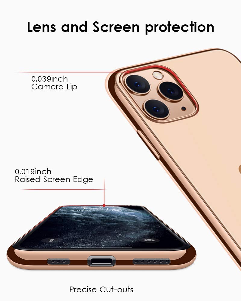 DTTO Compatible with iPhone 11 Pro Case, Slim Fit Clear Soft TPU Cover Case with Metal Luster Edge for 2019 iPhone 5.8 Inch-Gold