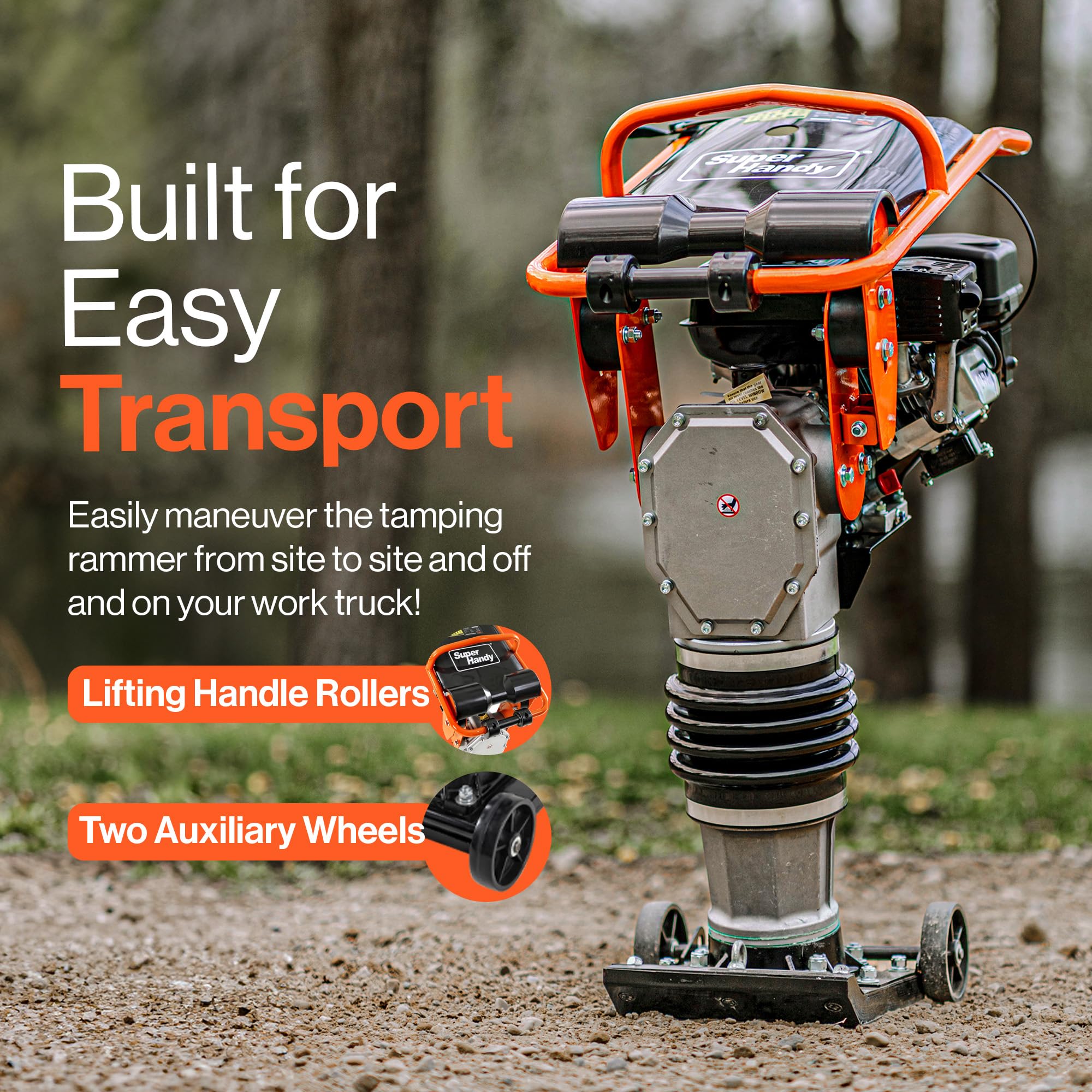 SuperHandy Jumping Jack Tamping Rammer 209cc 7HP 4-Stroke Gas Engine - 3500 lbs Impact Force, 137lbs Weight, 26" Max Compaction Depth, for Soil, Gravel, Footings, Concrete Slabs, and Foundations