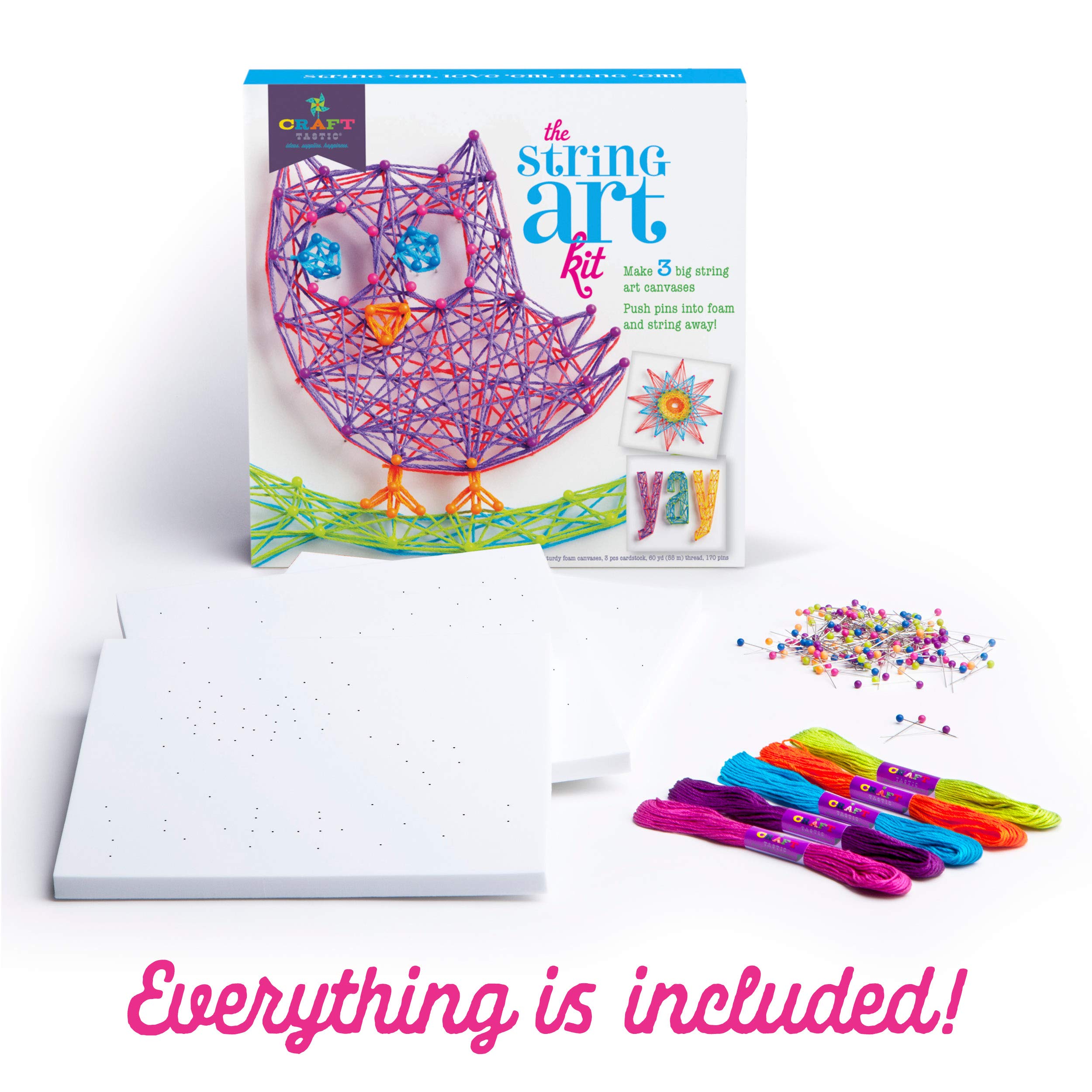 Craft-tastic DIY String Art β Craft Kit for Kids β Everything Included for 3 Fun Arts & Crafts Projects β Owl Series, Large