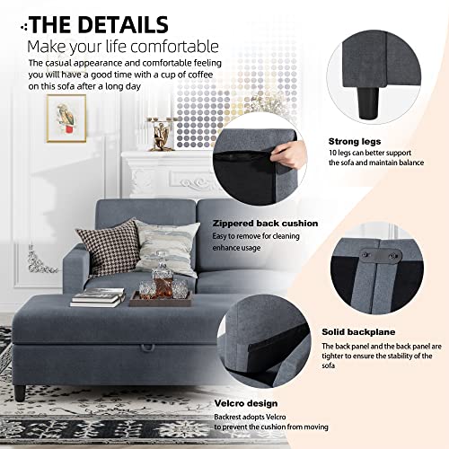 JY QAQA Convertible Sectional Sofa Couch with Long Storage Ottoman,L-Shaped Modular Couch with Modern Linen Fabric Wide Reversible Chaise for Small Space