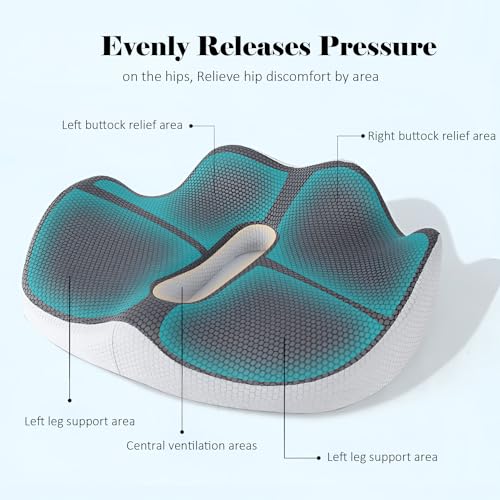 Dermoer Seat Cushion for Office, Desk, Home, and Car Chairs - Comfort, Support, Non-Slip, Memory Foam Pillow Pad for Long Sitting, Back, Coccyx, Tailbone Pain, and Pressure Relief (Medium)