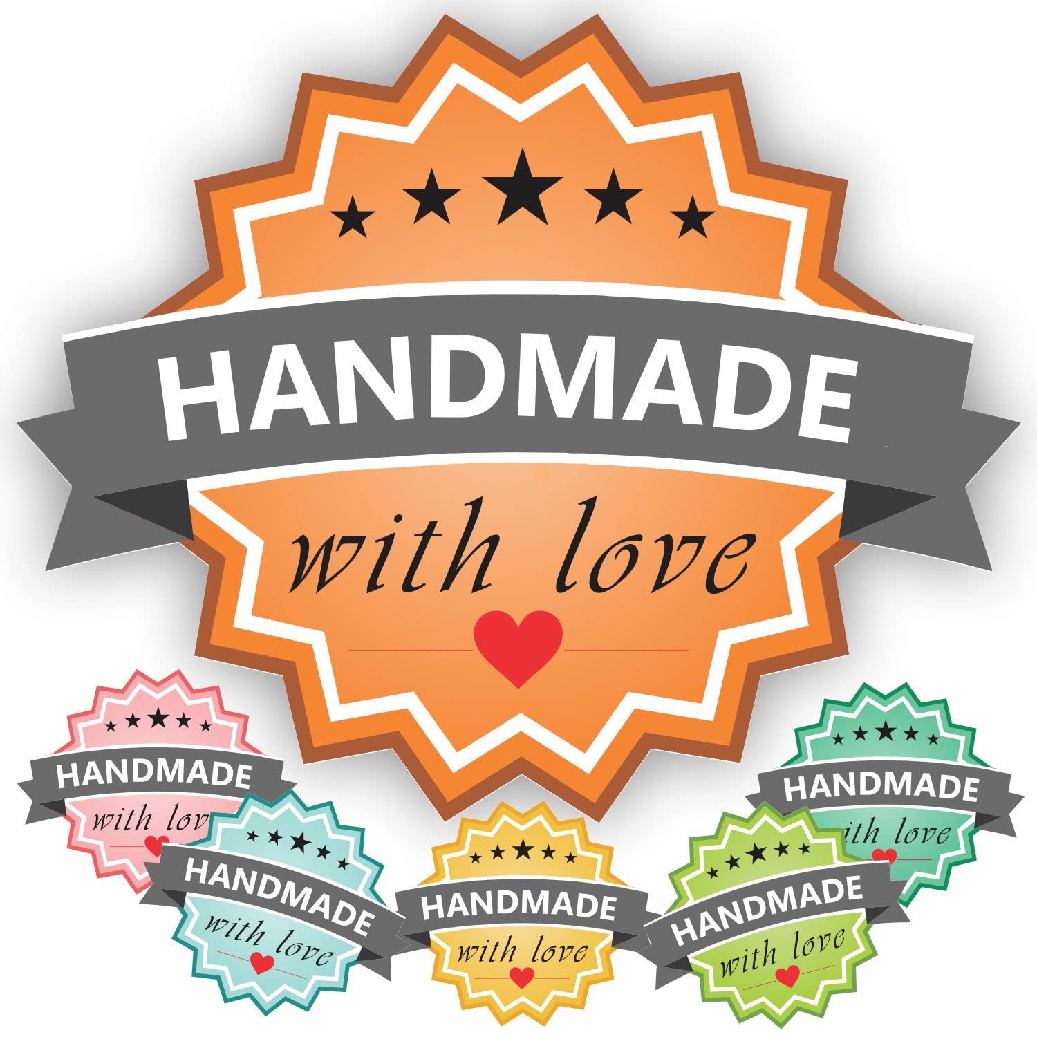 Handmade with Love Stickers - (Pack of 300) 2.2" x 1.7" Large in Sheets Essential Small Business Labels for Packaging Gift Envelopes Seals Boxes - Multi Color