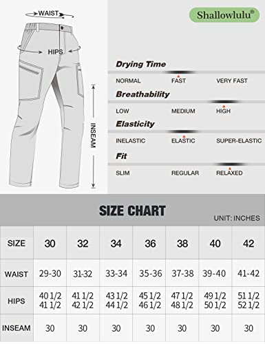 Shallowlulu Men's Cargo Hiking Pants Quick Dry Lightweight Waterproof Fishing Pants for Men with Multi Pockets for Camping Travel Work(Stone Khaki 32W/30L)