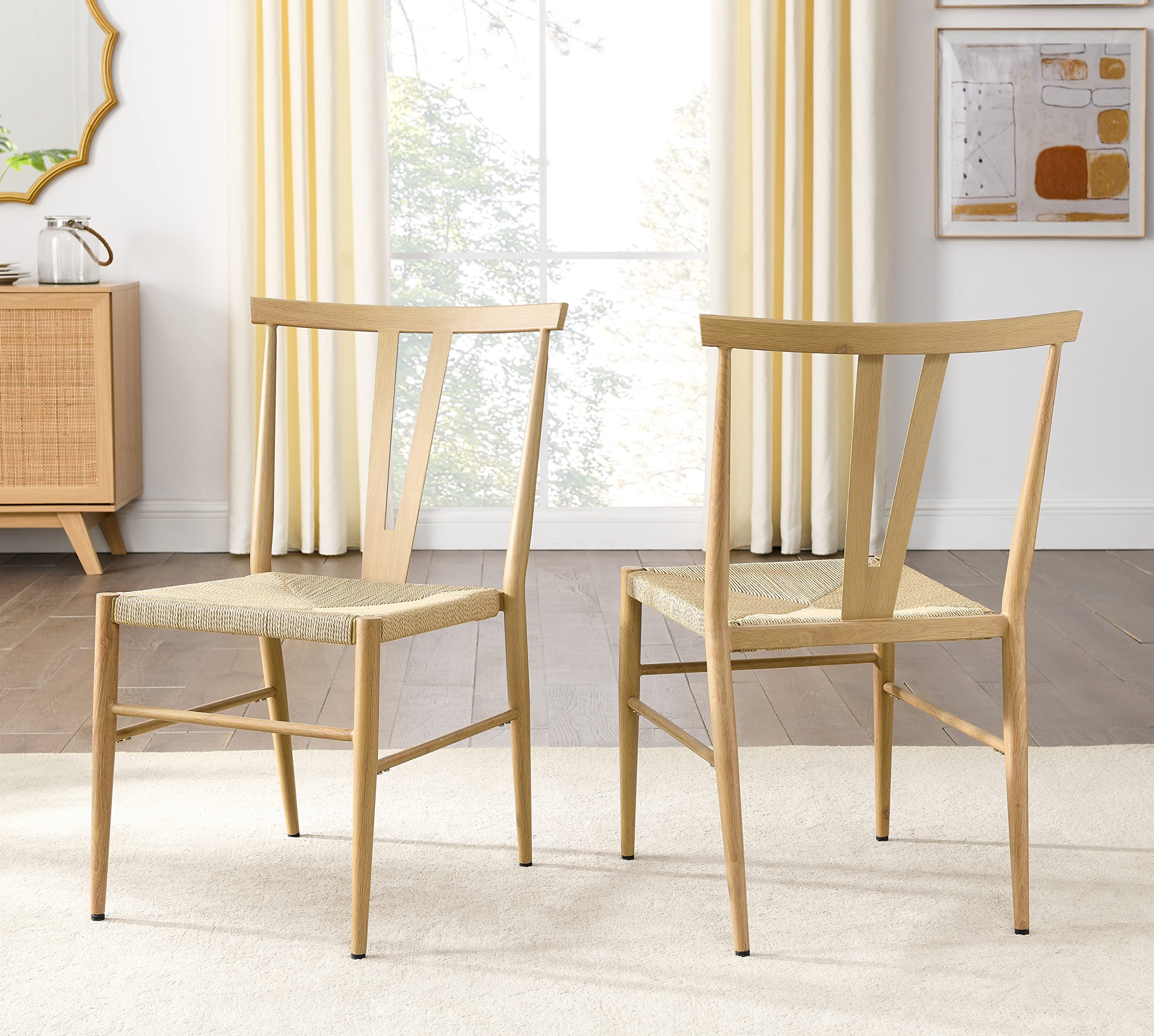 Melpomene 5 Pieces Rattan Wicker Dining Table Set with 44" Round Table Glass Top and Four Chairs,for Kitchen, Living Room and Dining Room