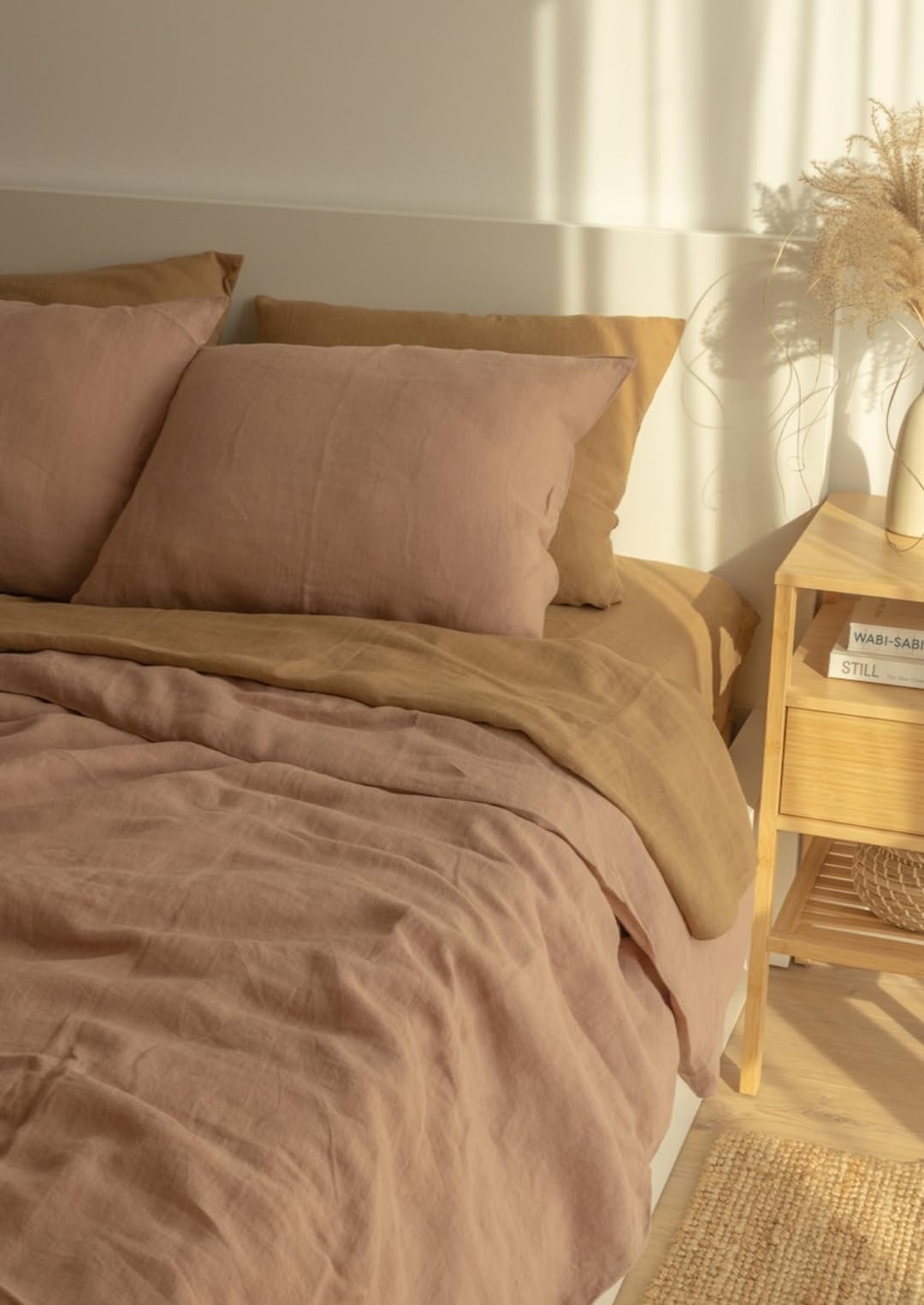 Organic Linen Comforter Cover, Linen Duvet Cover in Dusty Rose, Linen Bedding with Custom Size, 3 Pcs Duvet Cover Set (Queen)