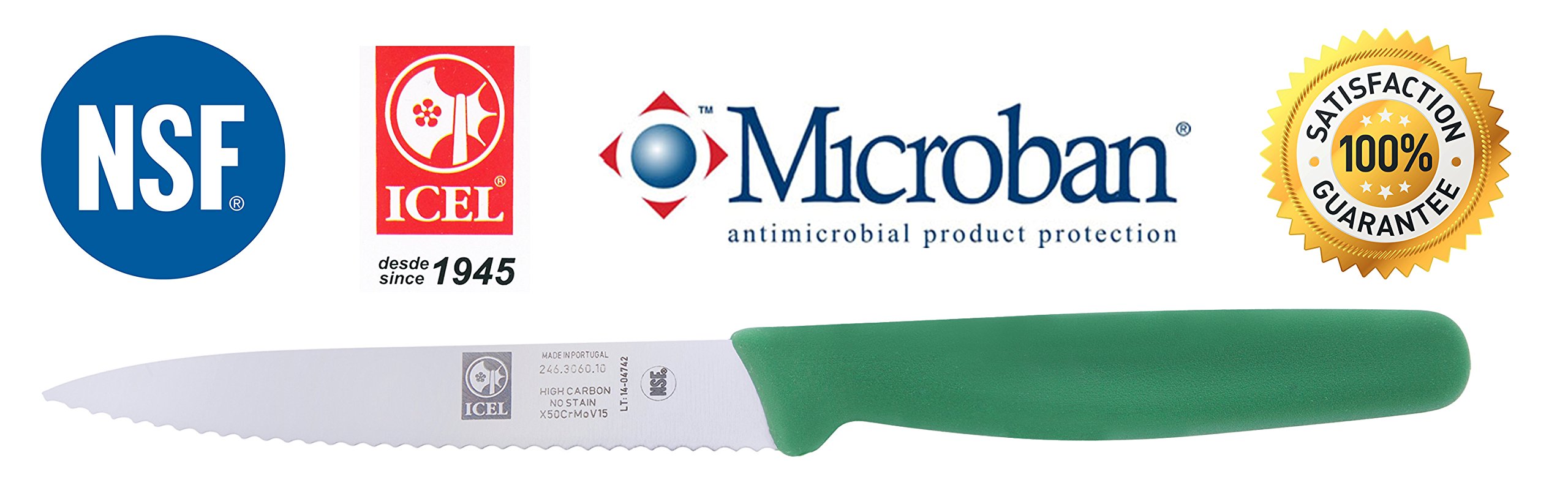 Icel Portugal Paring Knife 4-inch Serrated with Point Green Handle