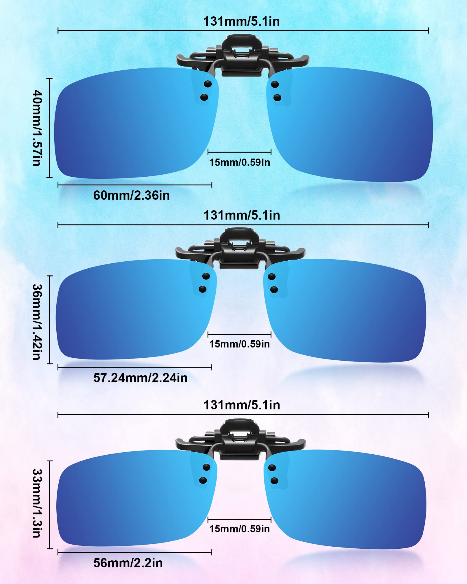 Frienda 5 Pairs Polarized Clip On Sunglasses Rimless Flip Up Anti Glare Driving Glasses (Various Color,2.24 x 1.42 Inch)
