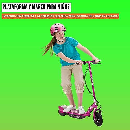 Razor E100 Electric Scooter for Kids Ages 8+ - 8" Pneumatic Front Tire, Hand-Operated Front Brake, Up to 10 mph and 40 min of Ride Time, For Riders up to 120 lbs