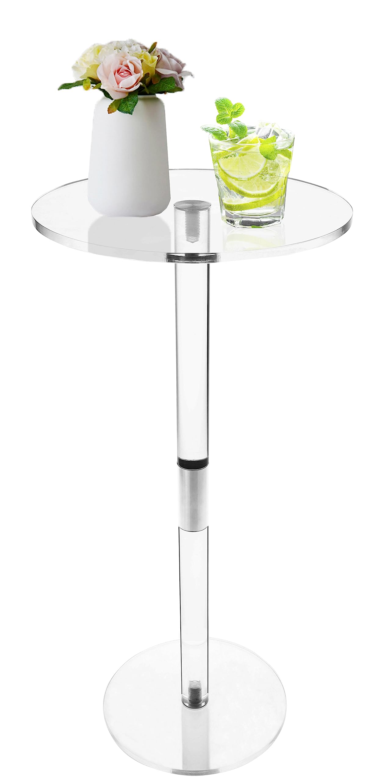 CRAFTFORCE Clear Acrylic Drink Table, Small Round Side Table for Small Spaces, 10" L x 10" W x 21.3" H, Minimalist Acrylic Side Table for Living Room, Bedroom, Bathroom, Hallway, Balcony