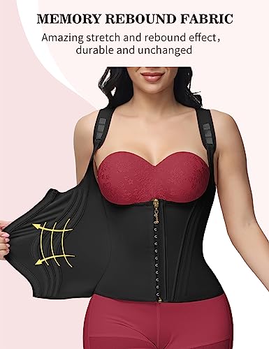 SHAPSHE Waist Trainer for Women, Tummy Control Sports Girdle, Workout Body Shaper with Adjustable Shoulder Strap Black