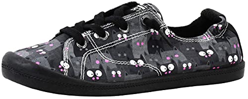 Skechers BOBS Women's Beach Bingo-Kitty Pack Sneaker, Black/Black, 8.5 M US