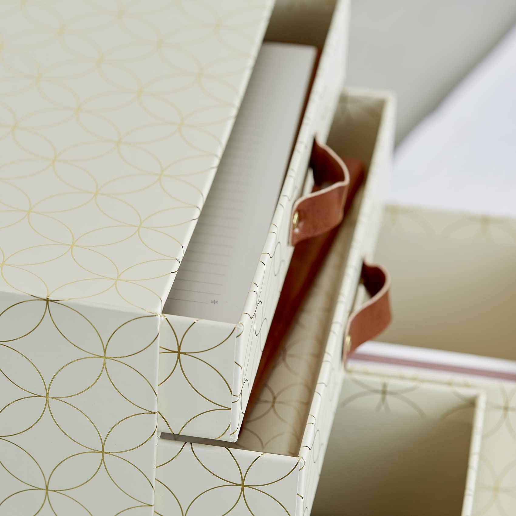 Erin Condren Desktop Drawers - Mid Century Circles. Vegan Leather Handles. Measures 11.75" x 10.5" x 9.5". Desk Organizer Great for Storing Mail, Documents, Supplies, and More