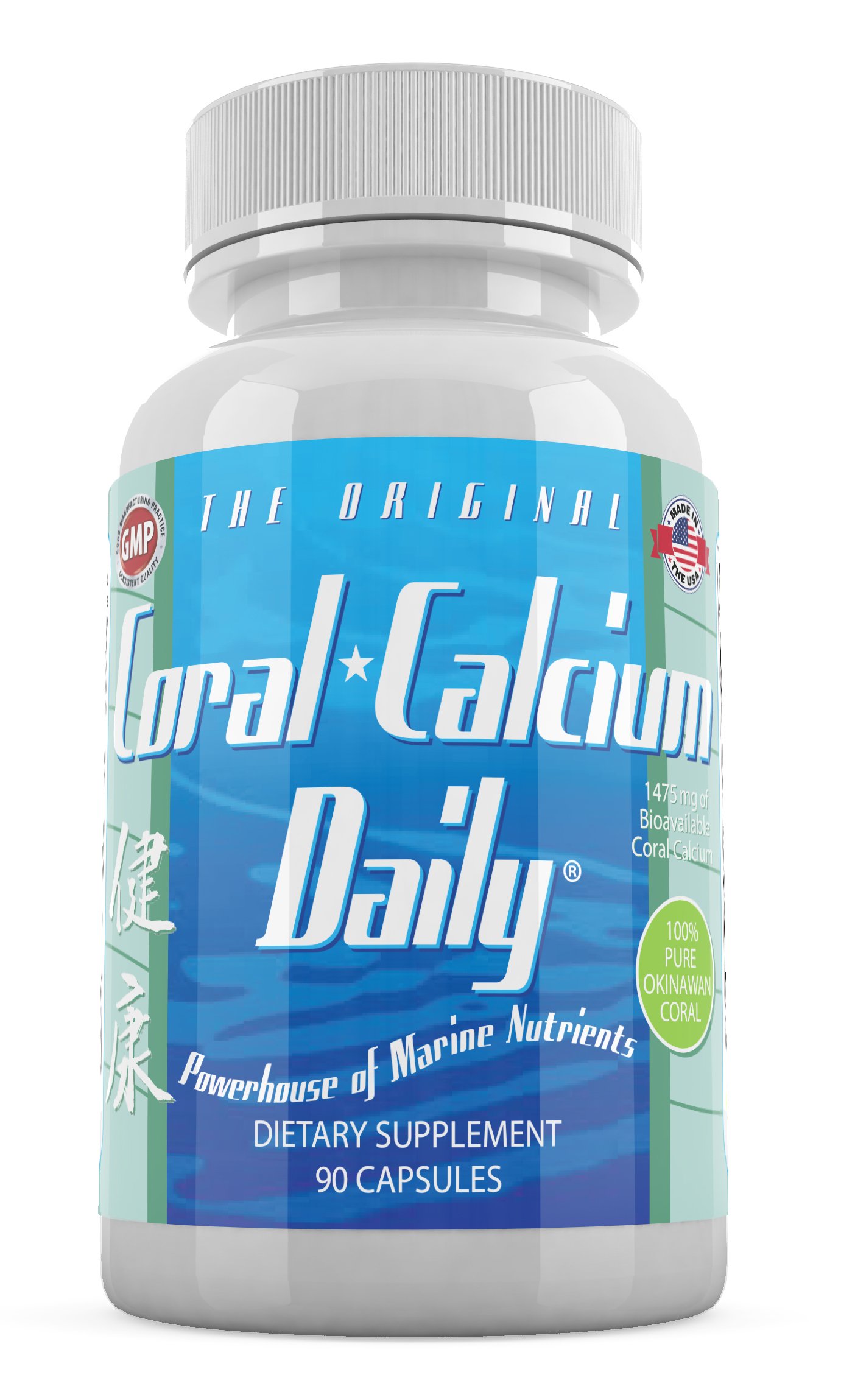 Daily Health, Coral Calcium Pure Okinawa - Marine-Grade Supplement with 72 Trace Minerals - 1475mg, 90 Vegetable Capsules (1 Month Supply)