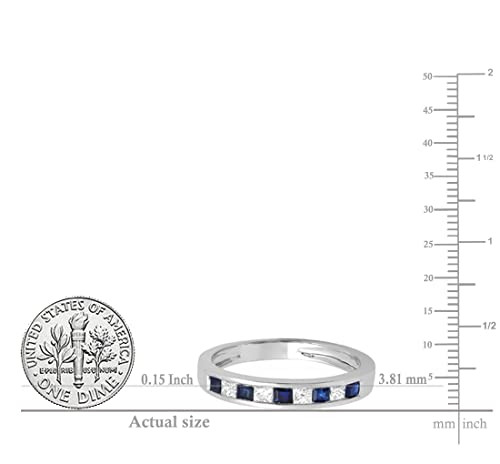 Dazzlingrock Collection Princess Blue Sapphire Stackable Wedding Band (0.30 ctw) in 10K White Gold Size 7