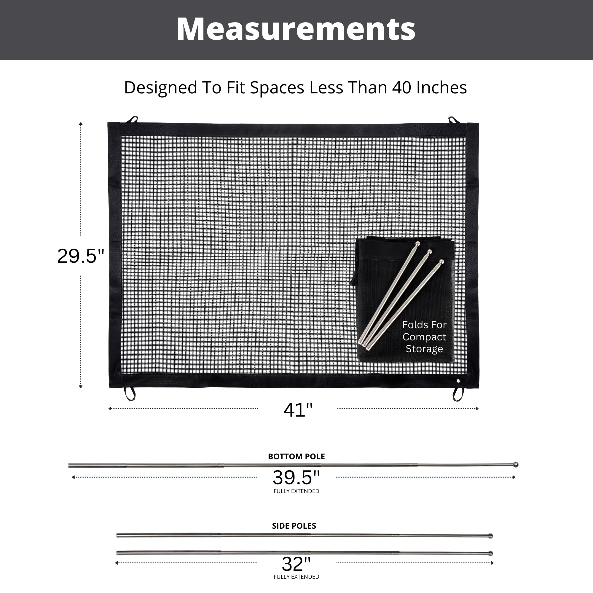 Dog Gates for The House,JG Baby Retractable Mesh Dog Gate,for No Drilling Portable Folding Child's Baby Gates Install Anywhere 3 Poles Avoid Pets from Passing Underneath 30'' X 39'', 3 Poles 8 Hooks