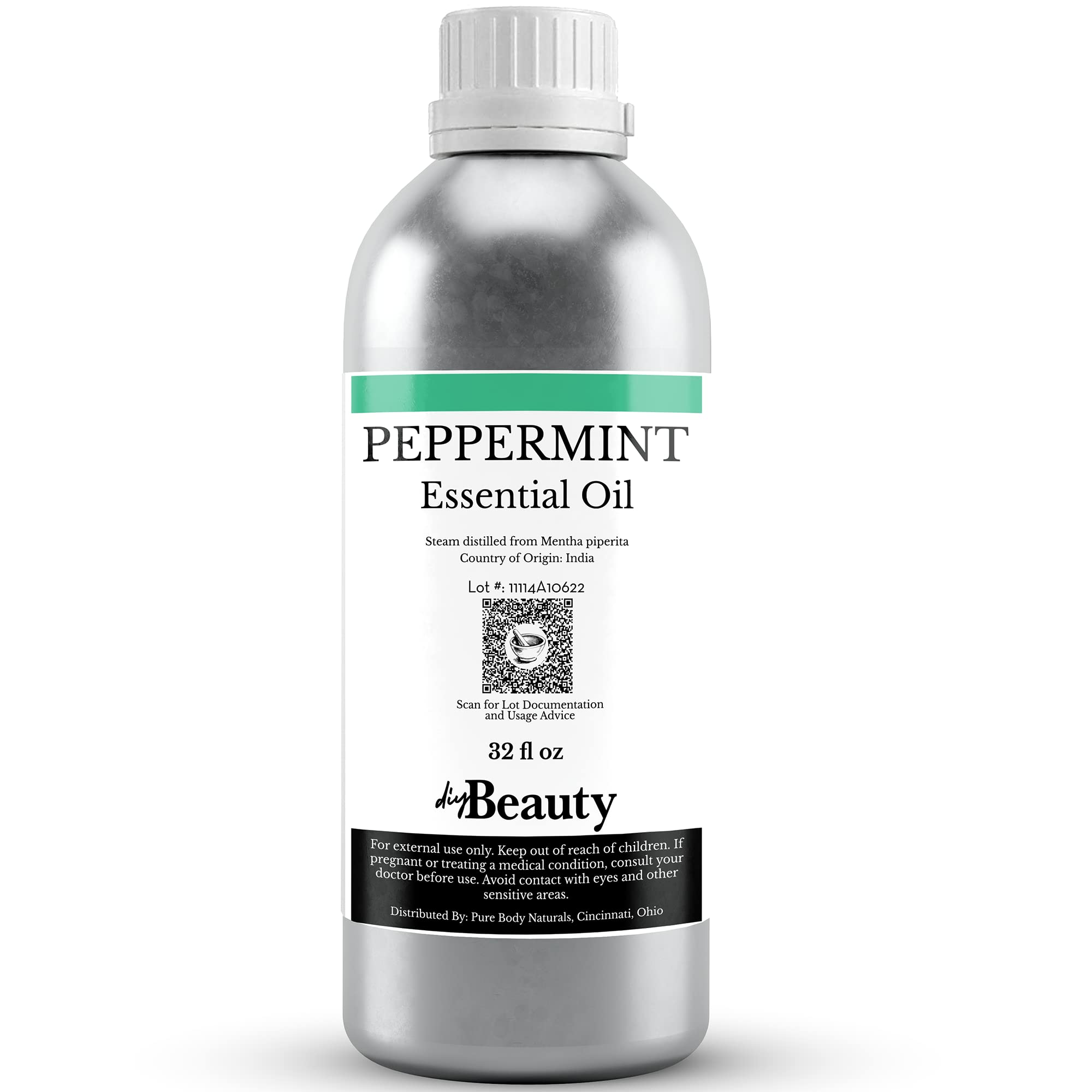 DIYBeauty Bulk Peppermint Essential Oil - Large Size 32 fl oz Bottle - 100% Pure and Undiluted Therapeutic Grade Mentha Piperita - Concentrated Extract