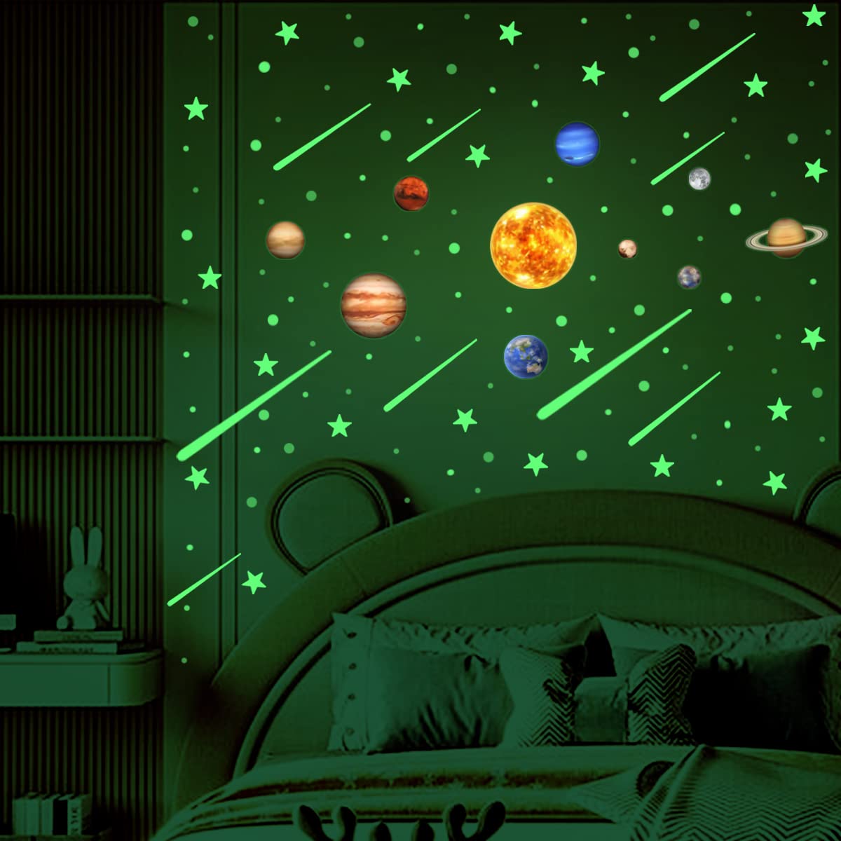 Glow in The Dark Stars and Planets for Ceiling Solar System Wall Decals Glowing Space Stars Wall Stickers Universe Wall Decal for Kids Bedding Room Nursery Home Decoration Party Birthday