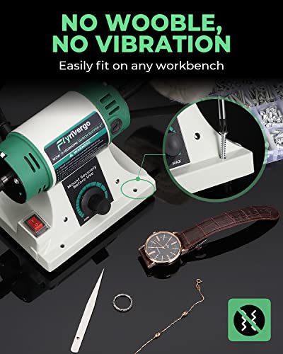 Flyrivergo Bench Buffer, Jewelry Polisher, Adjustable Variable Speed Bench Polisher, with 2 Cotton Wheels, 2 Fiber Wheels, 1 Drill Chuck and 1 Set of Polishing Buffing Wheel