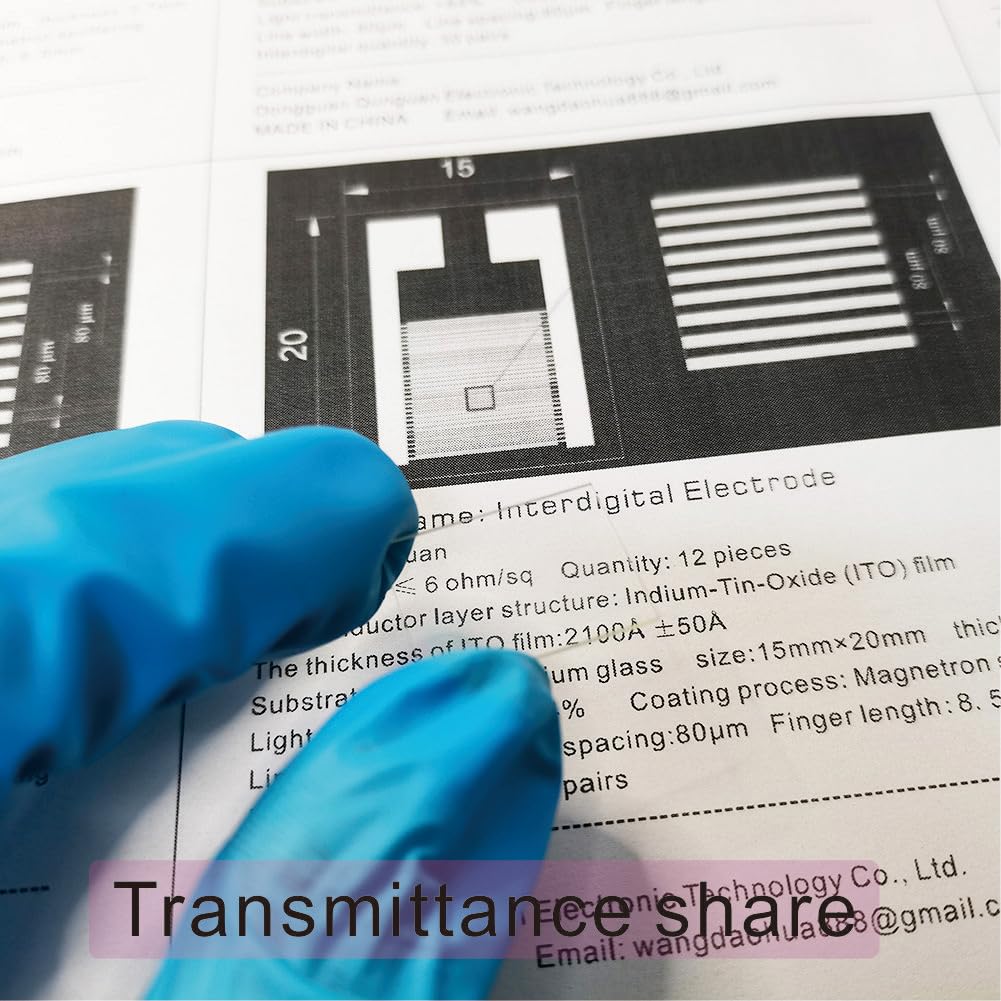 Qunguan IDE(Interdigital Electrode) on ito Glass 80μm Indium-Tin-Oxide Film Superpolar Conductivity Transparent Biosensor Medical Chemical Optical Sensor Chip (15mm×20mm, 12 pcs)