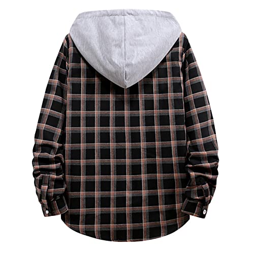 Mens Hoodies Pullover Men's Casual Plaid Flannel Jacket Lightweight Flannel Hoodie Long Sleeve Button Down Shirt Hoodies Coat Outfits p01