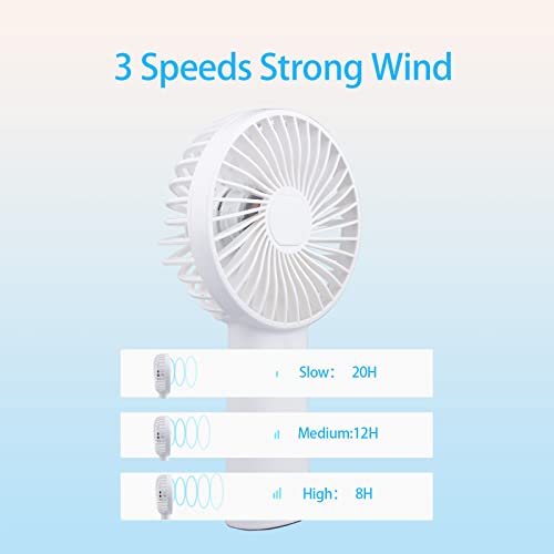 WANGDAJIEDIAN Handheld Fan, Portable Fan with USB Rechargeable Battery, 3 Speed 8-20 Hours Working Time for Indoor, Outdoor, Makeup, Travelling, Camping, Summer Gift for Men Women