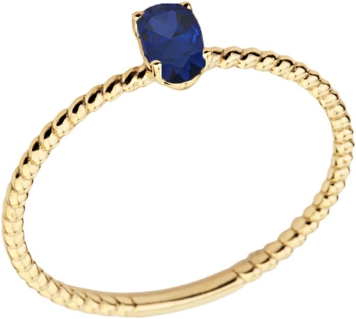 Dainty 10k Yellow Gold Stackable Oval-Shaped Sapphire Rope Engagement/Promise Ring