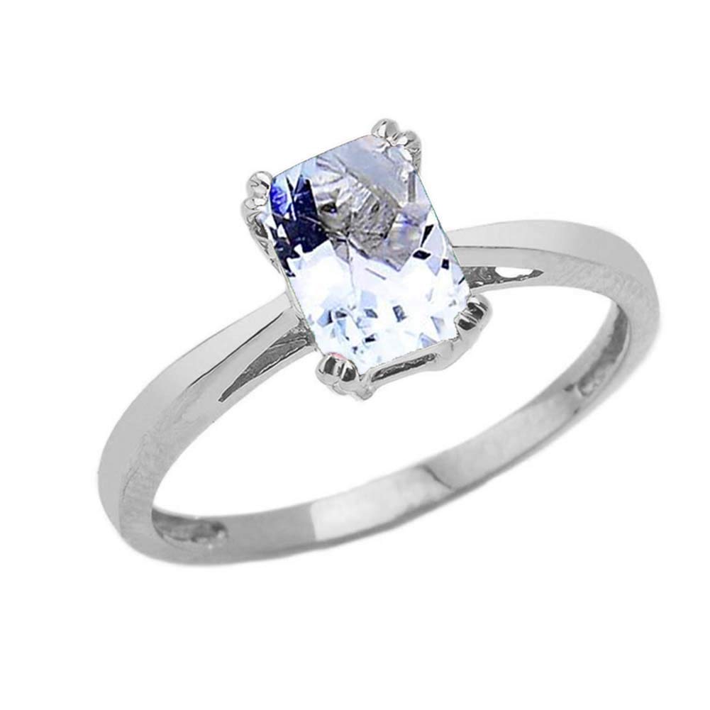 Dainty and Elegant Gold Rings Fine Sterling Silver 1 ct Emerald Cut March Birthstone Statement Ring (Size 5.25)